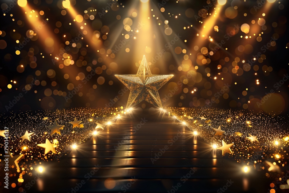 Awards Ceremony Background with 3D Golden Star Elements and Spotlights ...