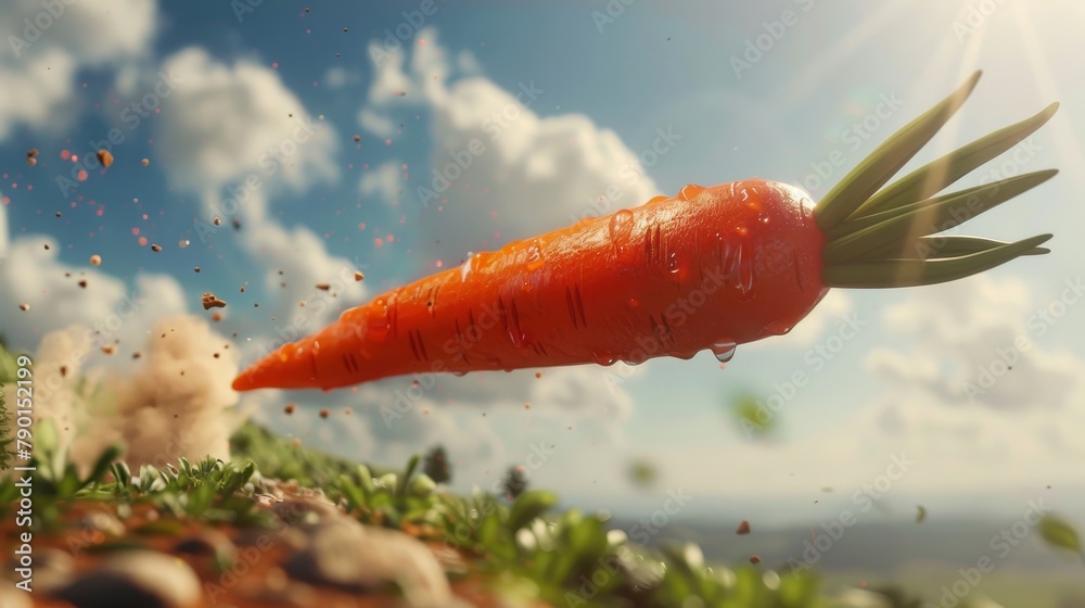A carrot flies through the air. Stock Illustration | Adobe Stock