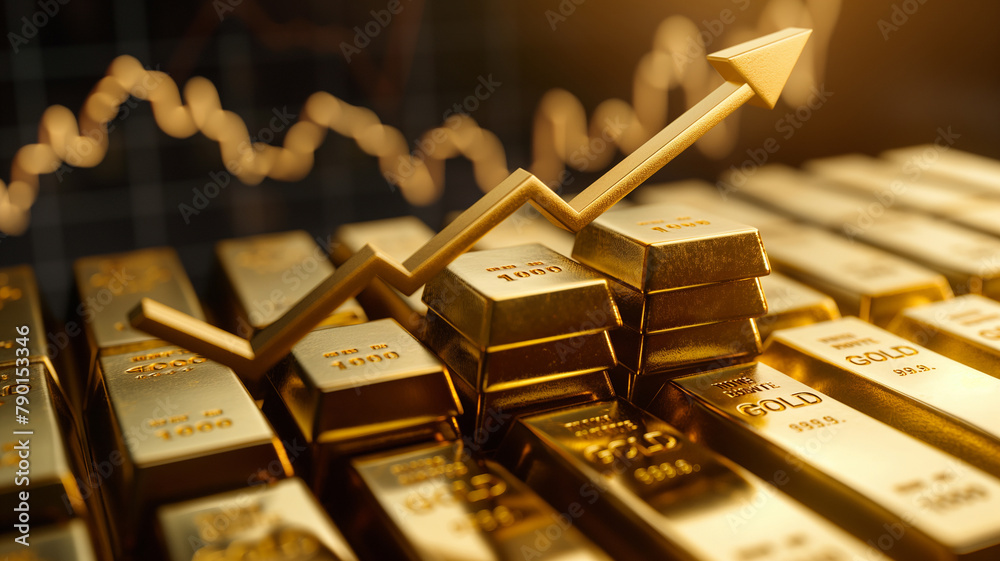 Business concept. Increasing gold market in crisis situations. arrow ...