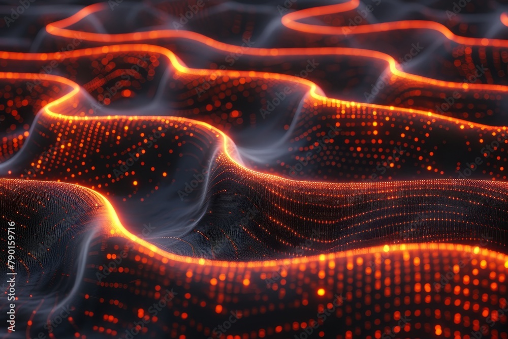 Artificial intelligence and big data merge in a dynamic illustration, where digital neurons ...