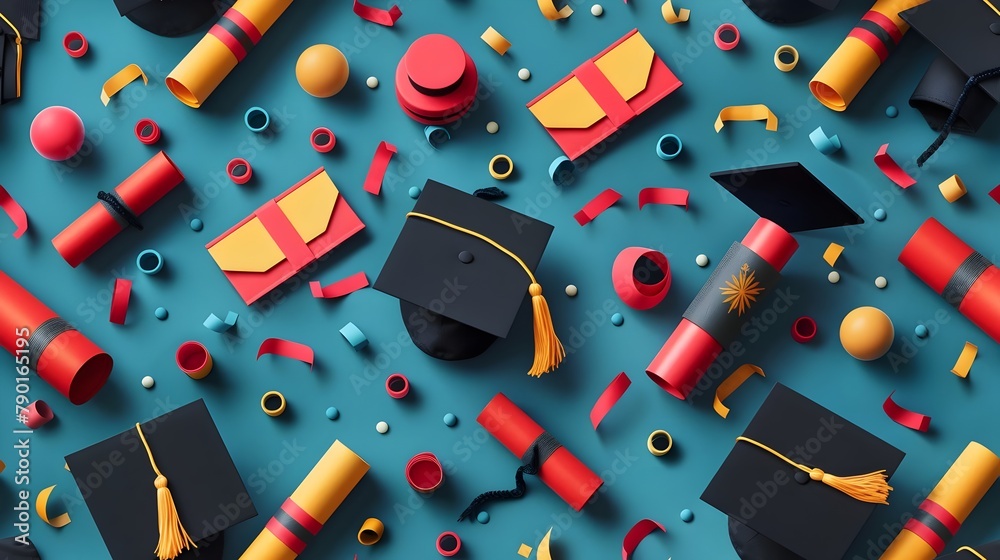 Miniature Graduation Cap and Diplomas on a Celebratory Background, Hand ...