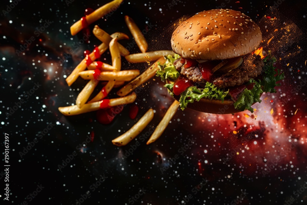 delicious burger floating in the air, Exploding burger Generative AI ...