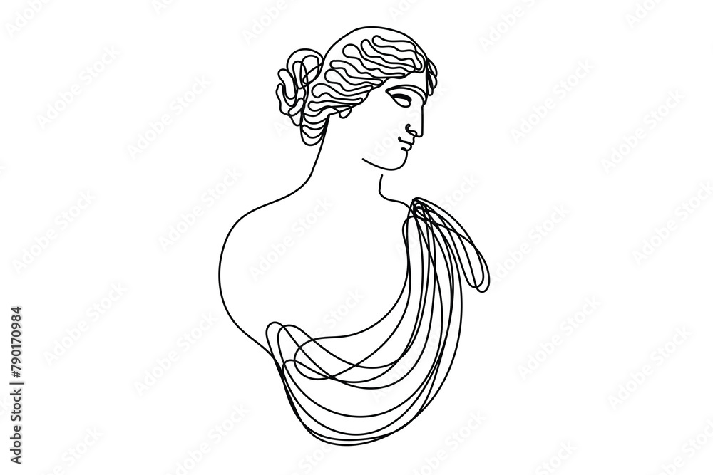 Line Antique Statue Head Sketch Illustration. Ancient Woman One ...