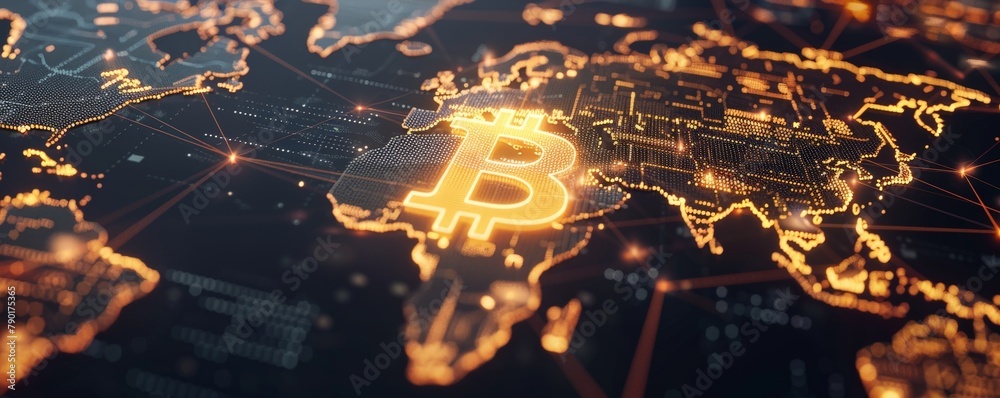 A world map with glowing lines connecting major financial centers ...