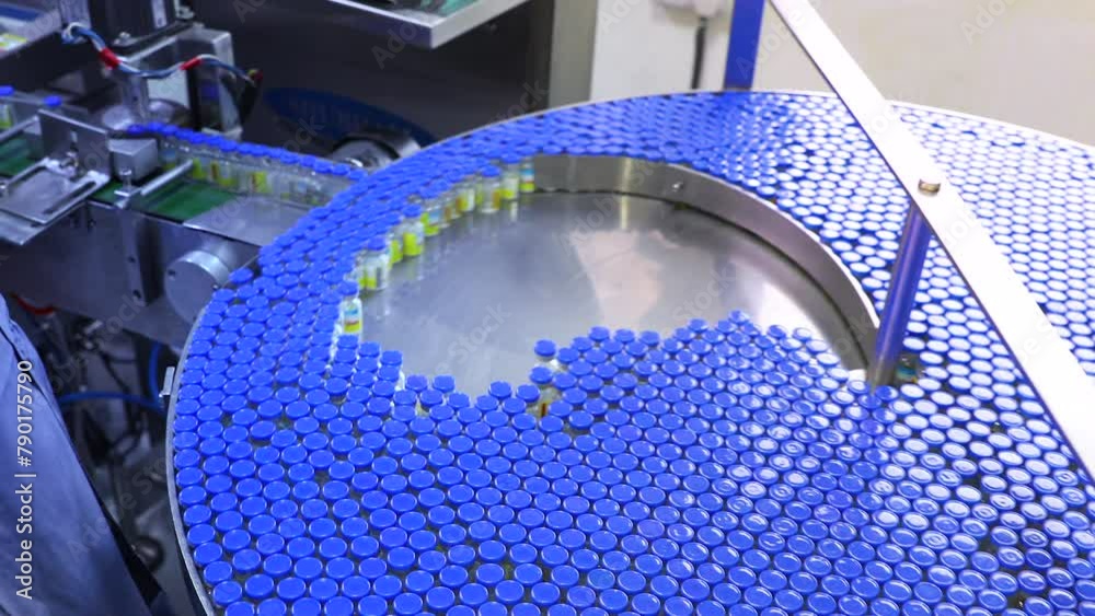 Vidéo Stock injection vials factory in glass vial moving at high speed ...