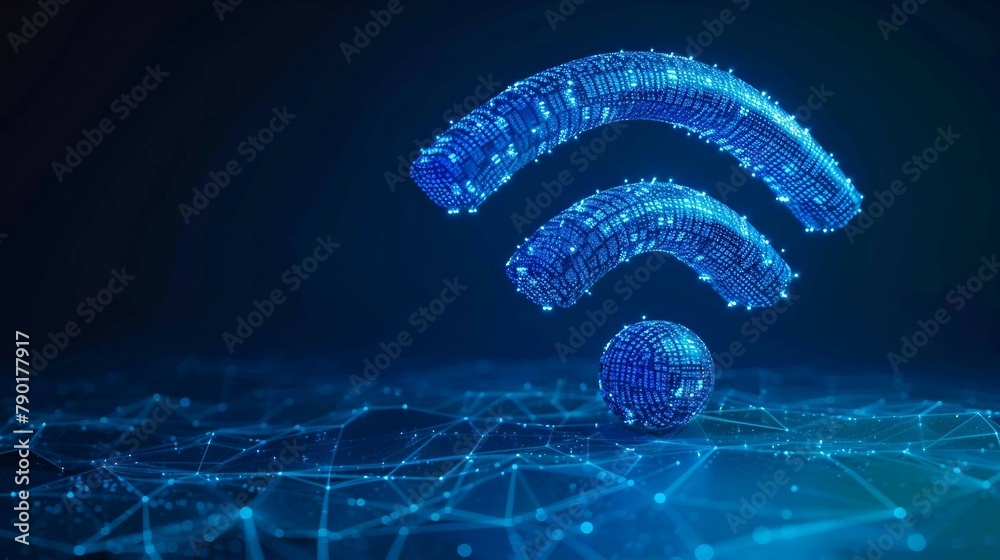 digital blue WiFi internet sign icon with binary code , ai in wireless ...