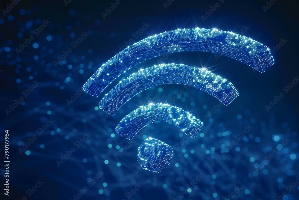 digital blue WiFi internet sign icon with binary code , ai in wireless ...
