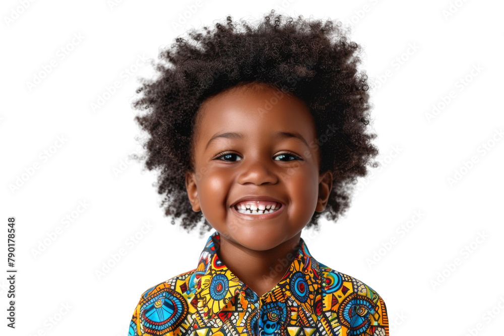 Studio portrait of young African-American little boy with Afro hair ...