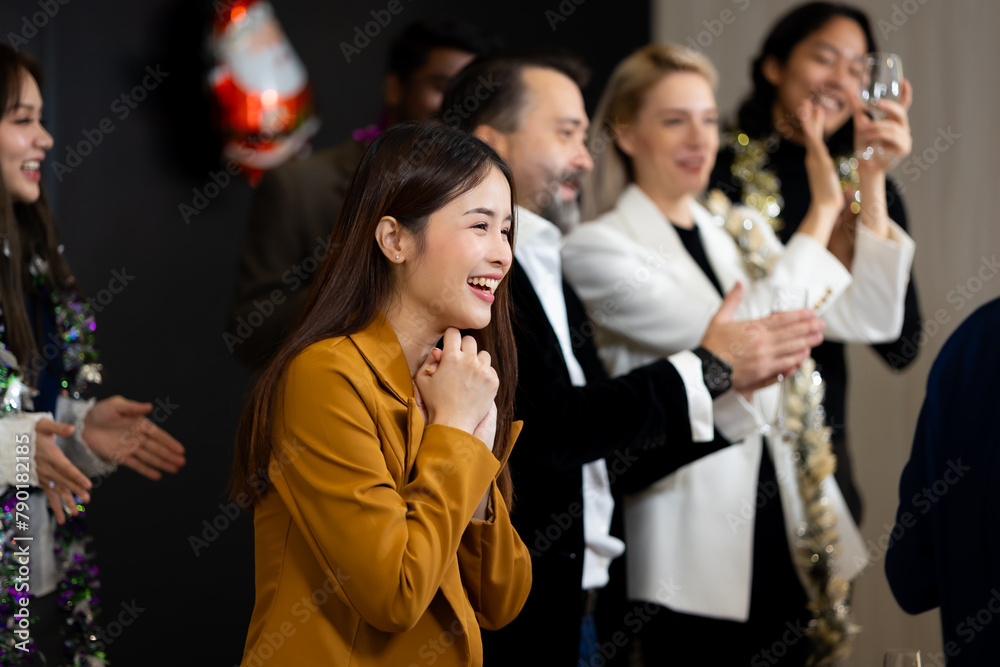congratulate to achievement - Happy asian woman employees very happy to ...