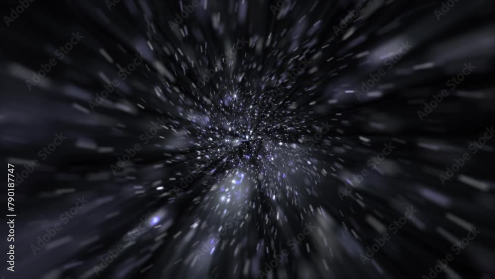 Cosmic interstellar hyperspace motion background animation. Flying at warp speed through glowing ...