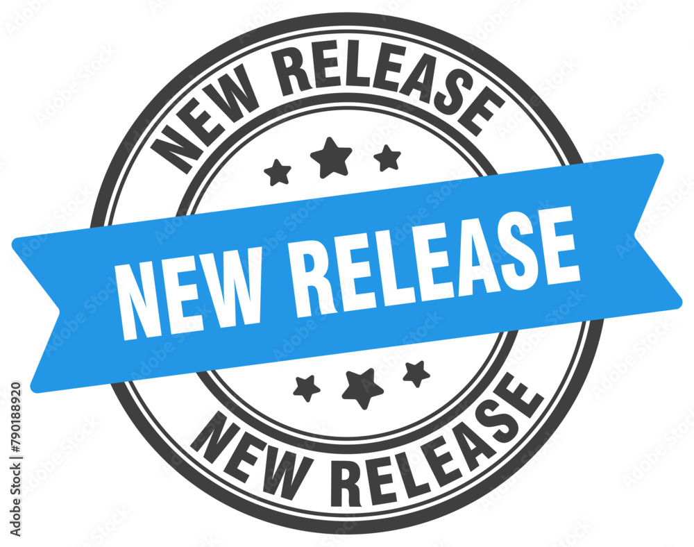 new release stamp. new release label on transparent background. round ...