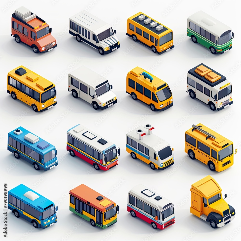 A colorful and clean set of 3D isometric icons representing a variety ...