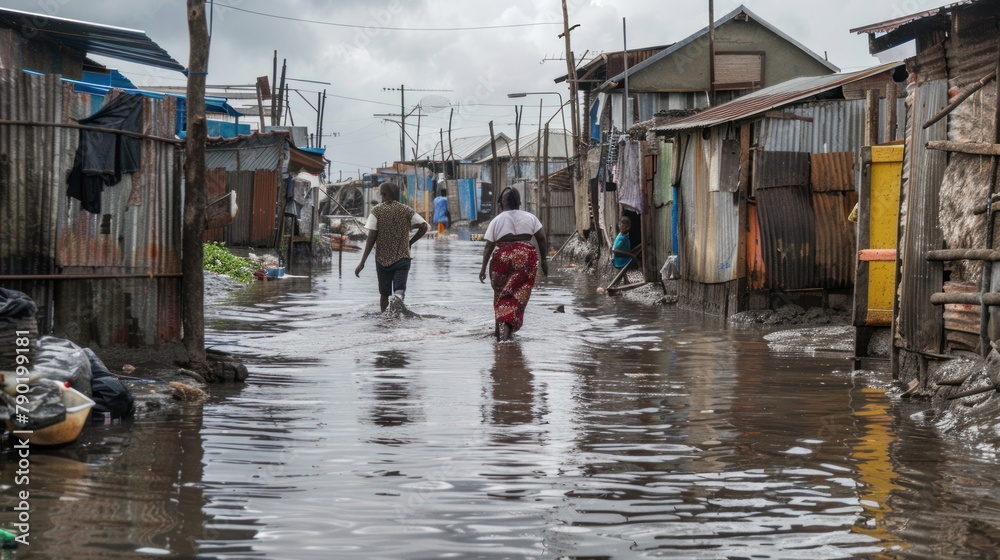 Flood concept, community flooding, garbage after the flood, Climate ...