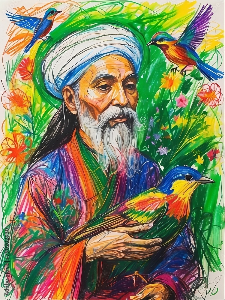 Portrait Illustration of a Sufi Master with painted face. Islamic ...