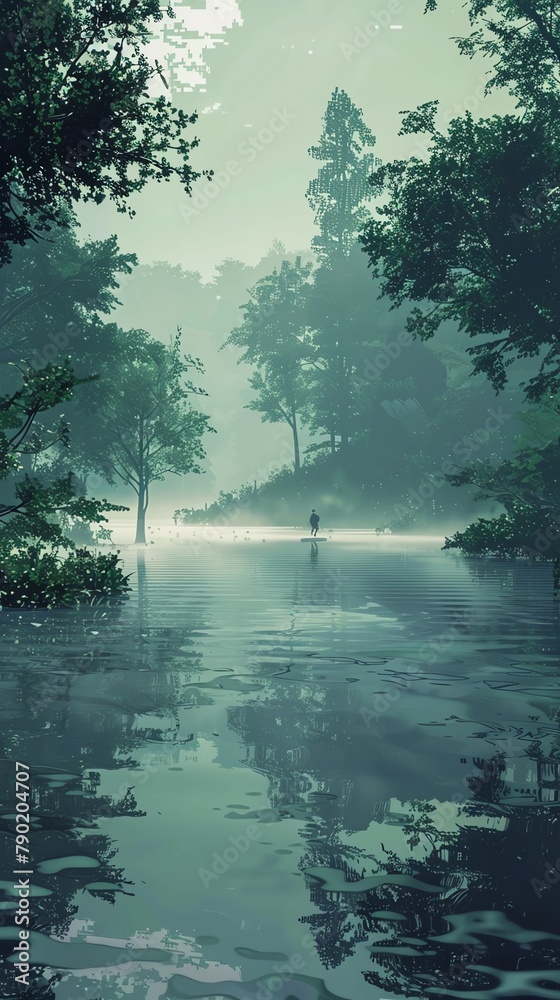 Ilustração do Stock: Illustrate a dreamlike digital rendering of a mist ...