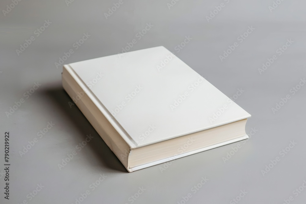 Blank closed book resting on a serene grey background, perfect for ...