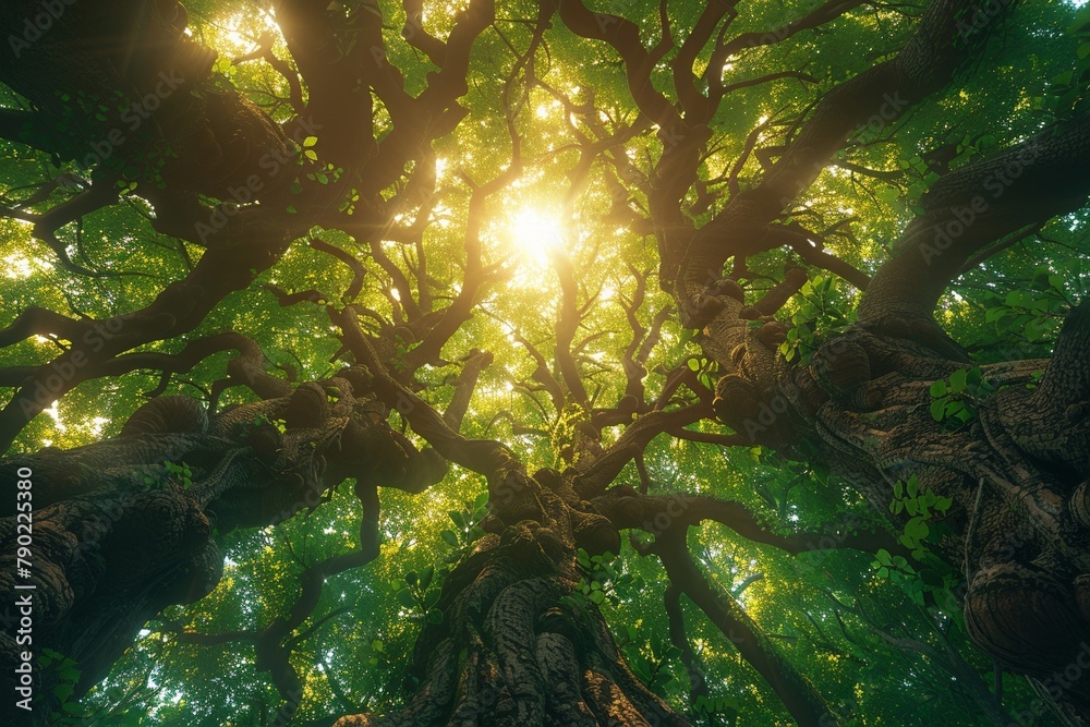 Elven Tree City, hidden canopy, civilization cradled in ancient boughs ...