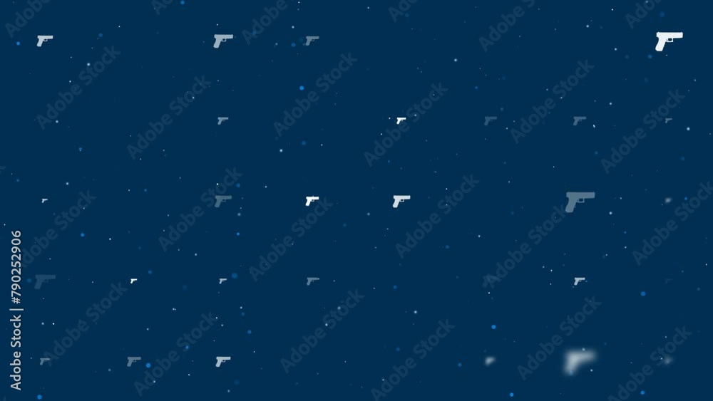 Template animation of evenly spaced gun symbols of different sizes and ...