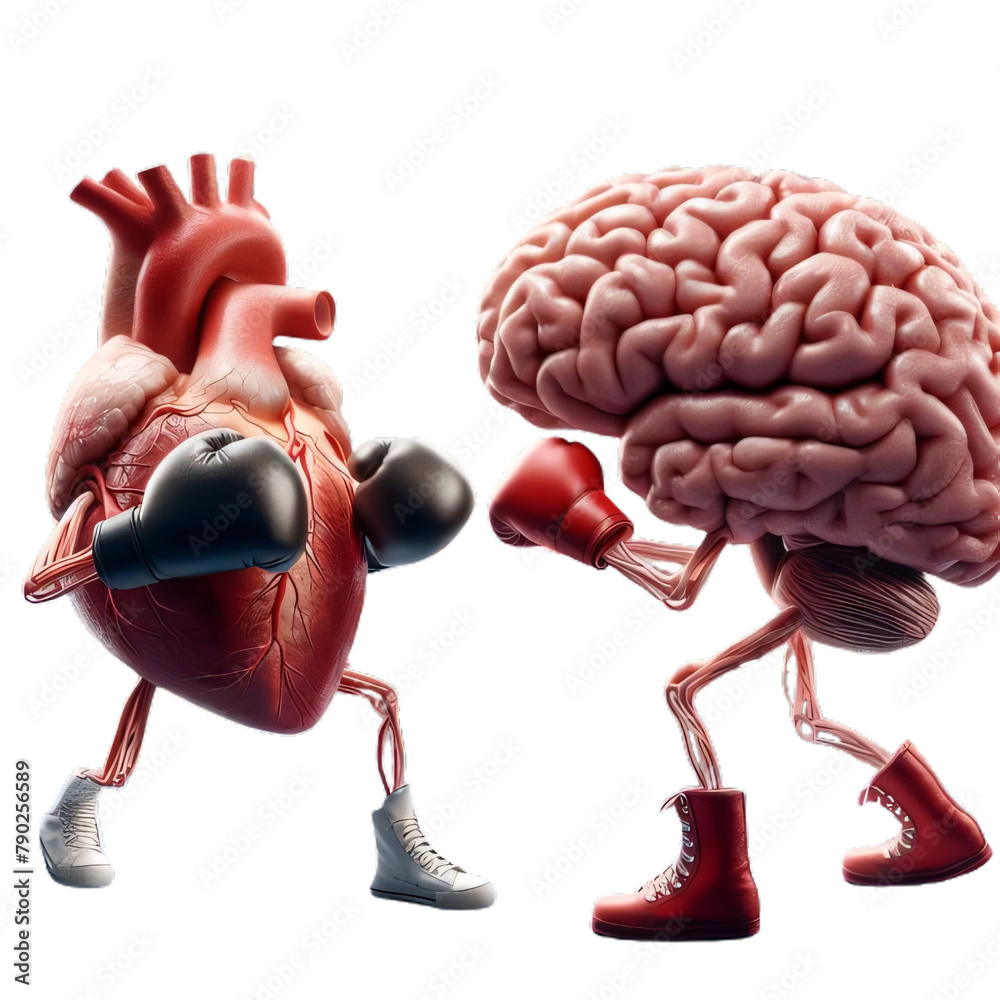 png transparent background, 3d heart and brain fighting with boxing ...