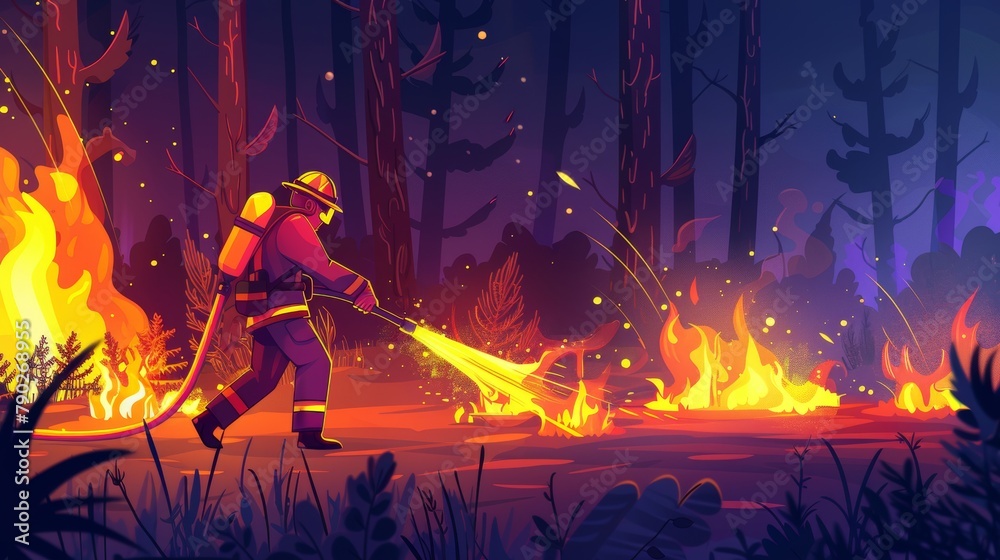 Landing page for wildfire landing page with burning forest and fireman ...