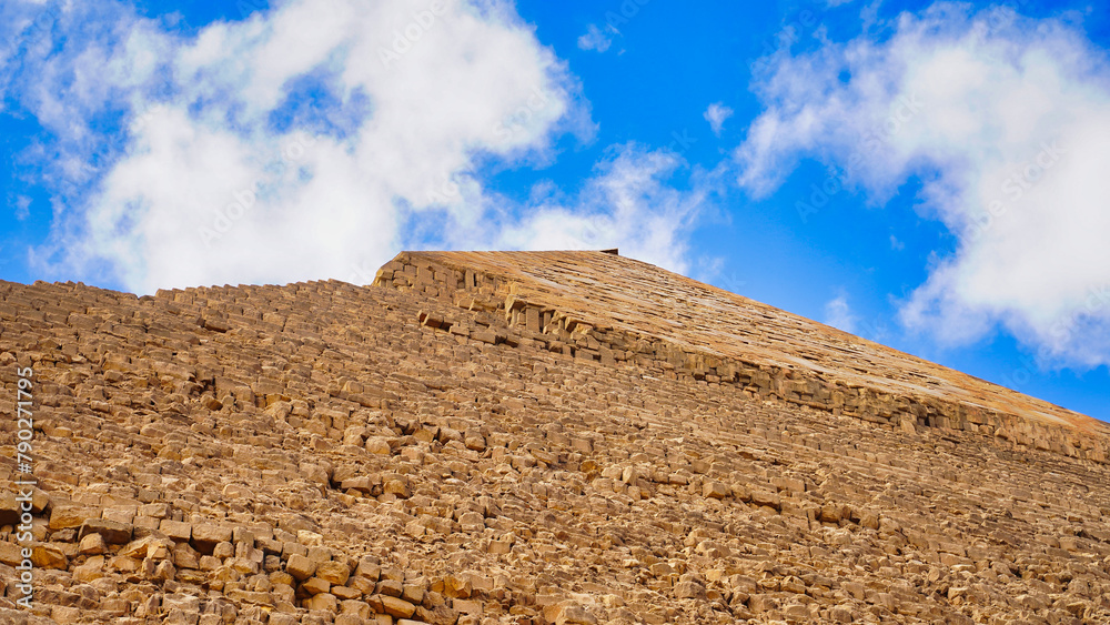 An upward view from the base of the Great Pyramid of Khafre with its ...