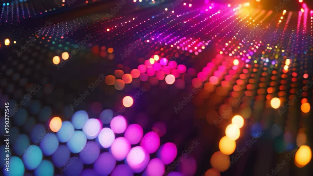 This photo captures a detailed close-up of brightly colored lights ...