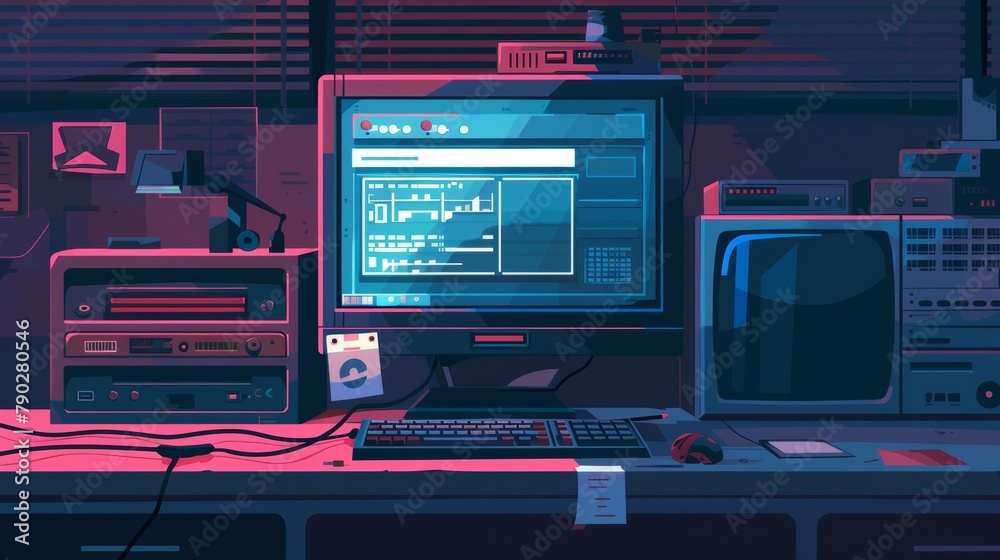 Modern illustration of distorted 90s style software windows, error ...