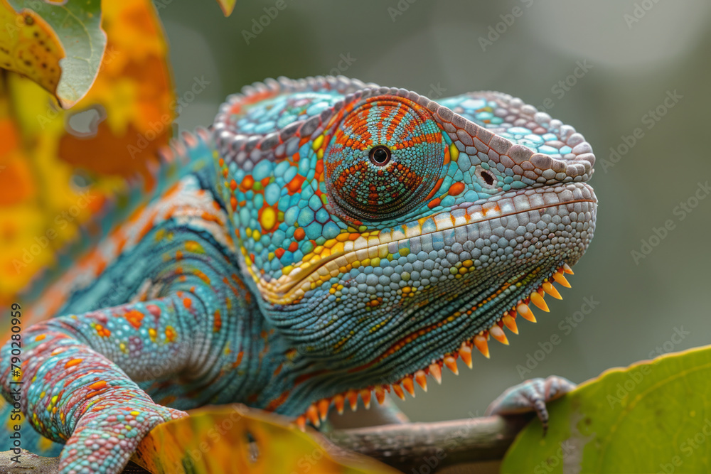 An image of a camouflaged chameleon changing its colors to blend into ...