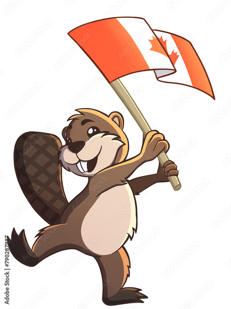 cute beaver waving a canadian flag, happy beaver celebrating canada day ...