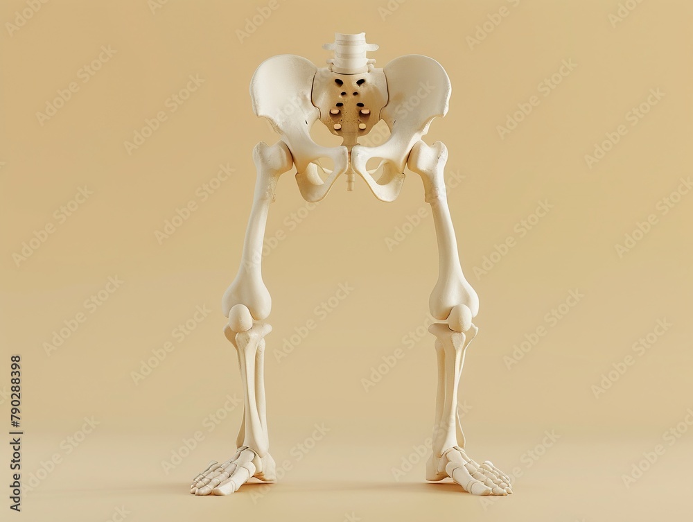 The pelvis and front view of bones human skeleton in lower body ...