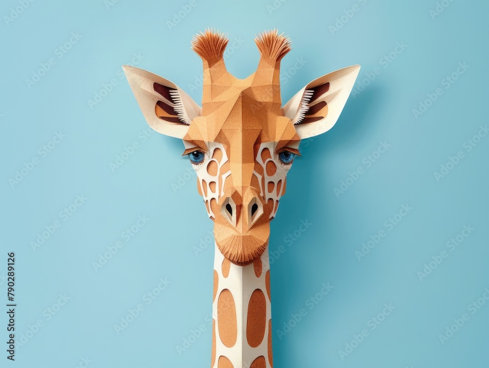 3D layered paper cut style illustration art of a giraffe , facing ...