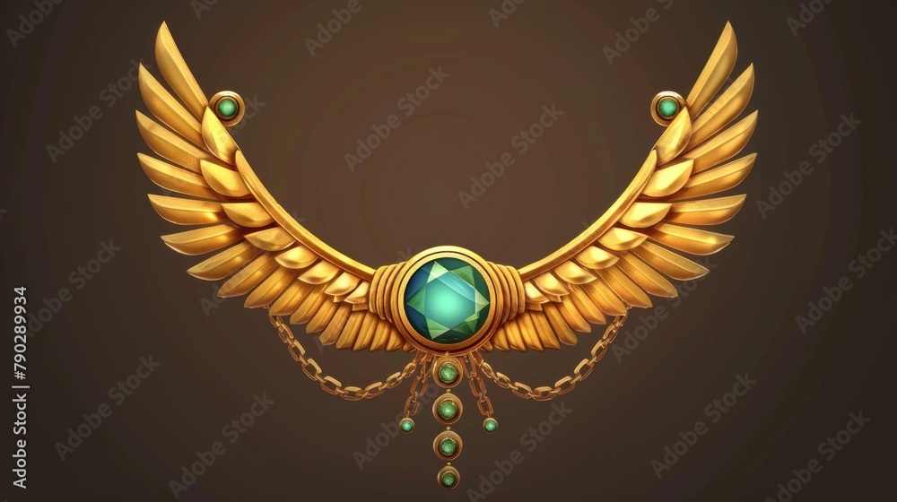 An ancient egyptian ui game frame made of gold and emeralds. A metal ...