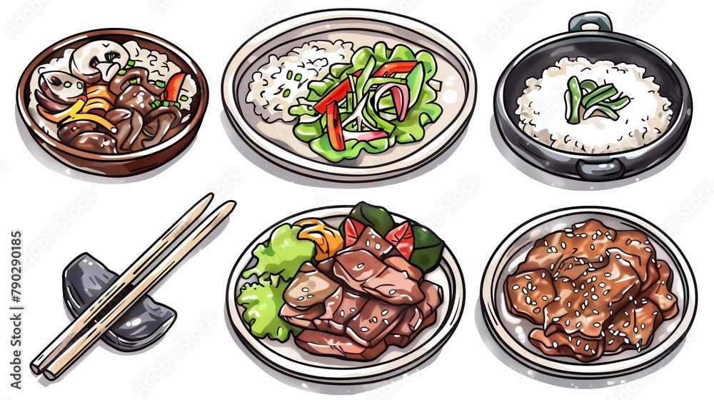 Cooking delicious bulgogi. Asian food icon. Cartoon illustration of ...