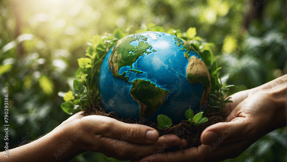 Celebrating Earth Day. A healthy globe nestled in nature, embodying our ...