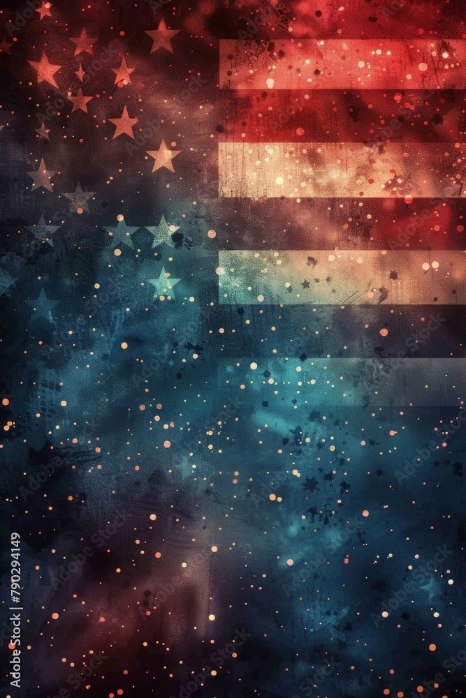 Grunge American Flag Backdrop with Bokeh Effect and Starry Motifs for ...