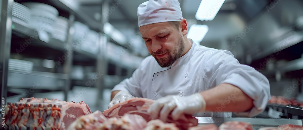 Precision in Pork Processing: A Chef's Craft in Cold Storage. Concept ...