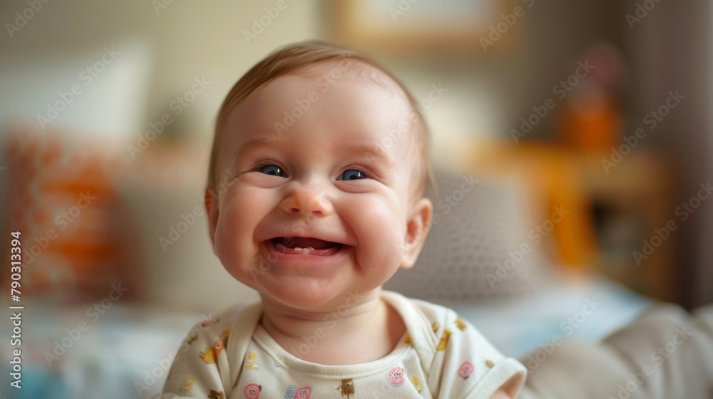 Baby's first smile: A precious moment captured as a Caucasian baby ...