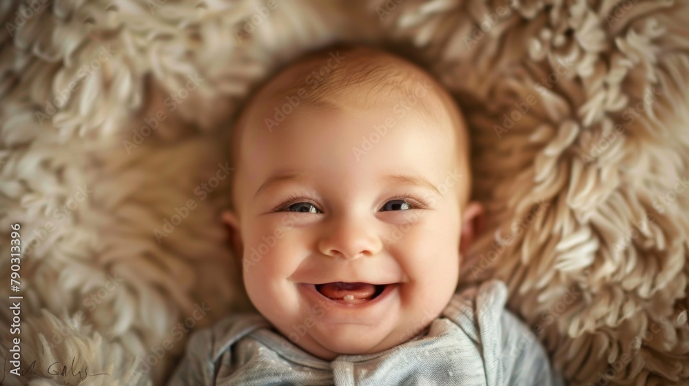 Baby's first smile: A precious moment captured as a Caucasian baby ...