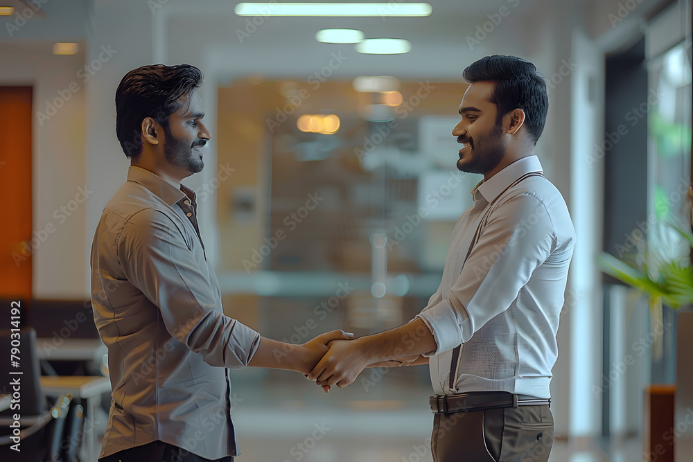 Bank loan officer congratulates customer on home loan approval with a ...