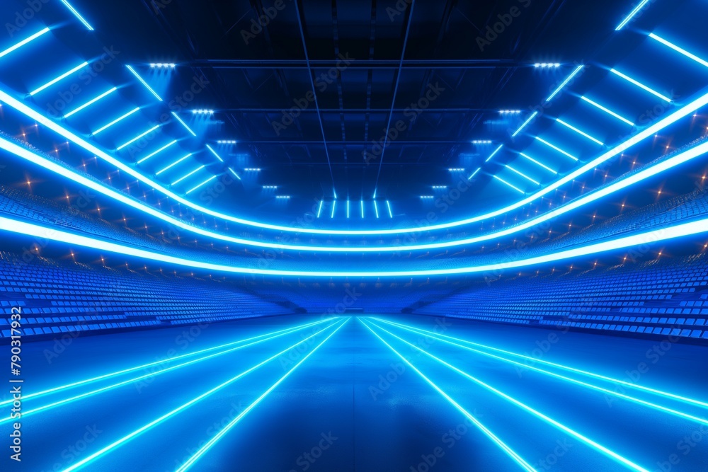 Abstract blue neon stadium background, neon blue background, background ...