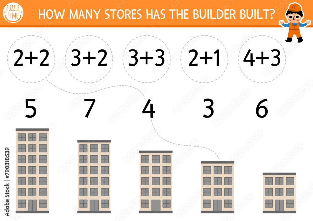 Match the numbers construction site game with builder and building ...