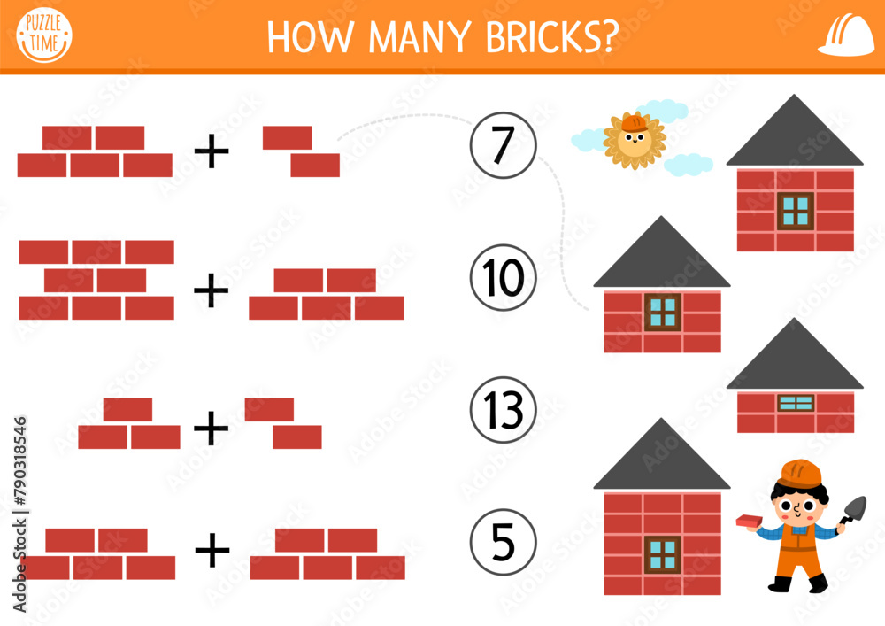 Vecteur Stock Match the numbers construction site game with builder and ...