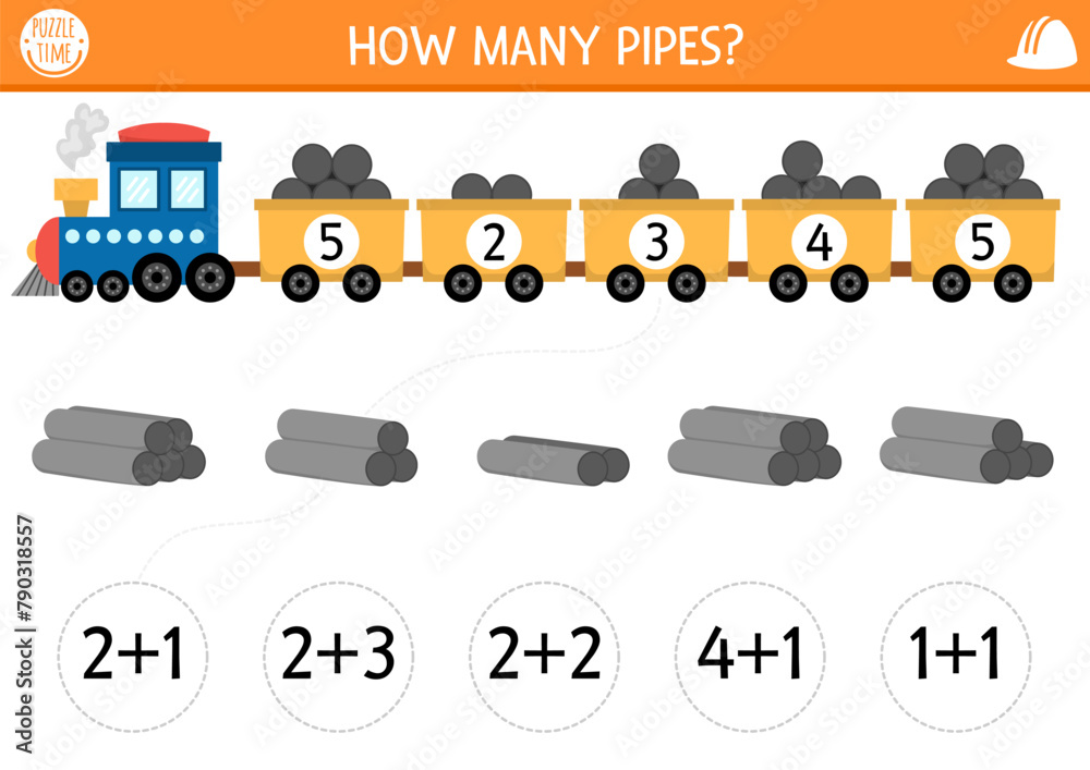 How many pipes game with cute freight train Construction site math ...