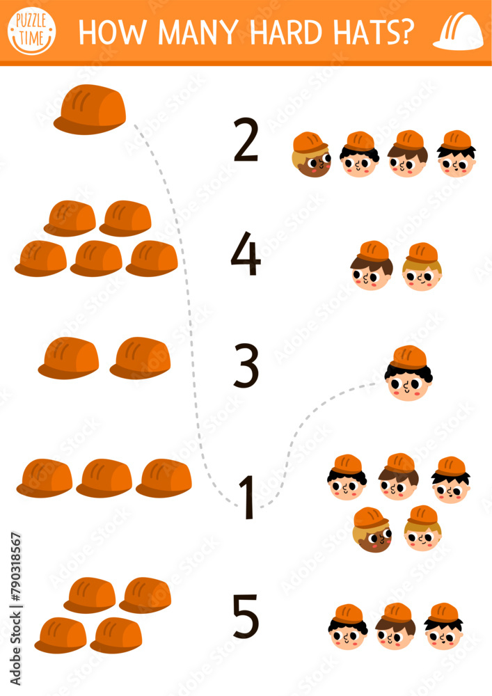 Match the numbers construction site game with builders and hard hats ...