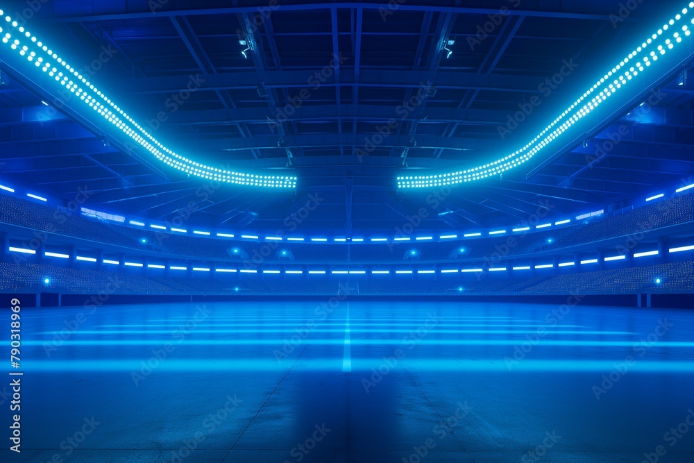 Abstract blue neon stadium background, neon blue background, background ...