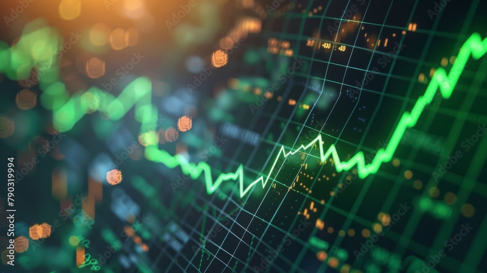 Financial growth graph: A rising green line on a business chart ...