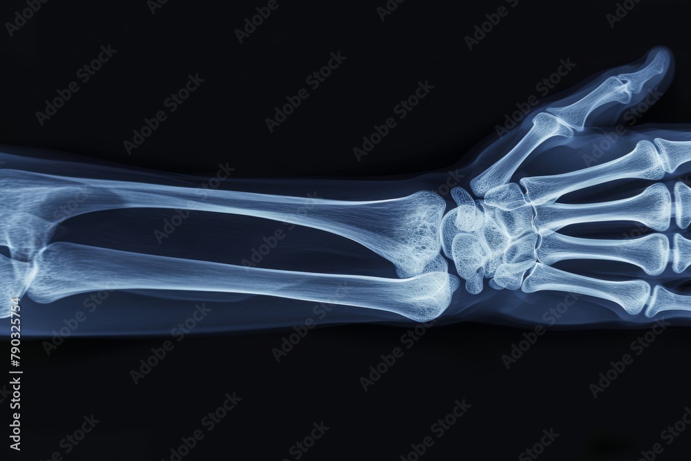 This is an x-ray image of a human hand, showcasing the skeletal ...