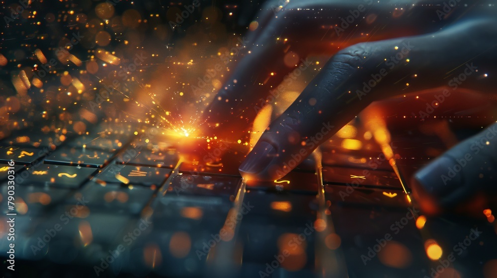 Shortcut key on keyboard, sparkles and technology banner, generated ...