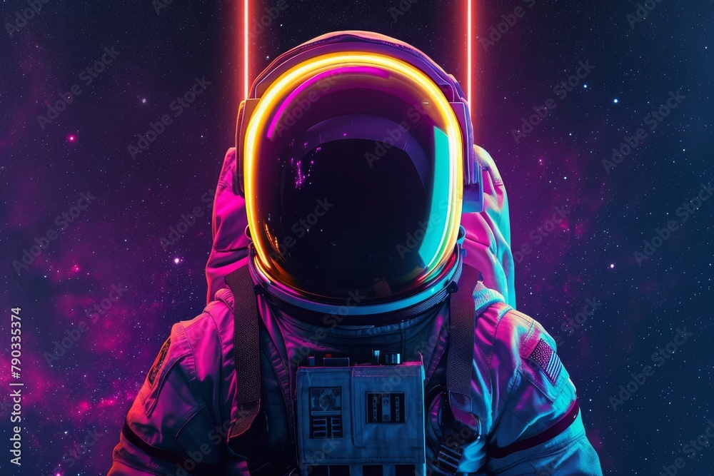 Astronaut in Space Suit With Neon Light Headband, Depict an astronaut ...