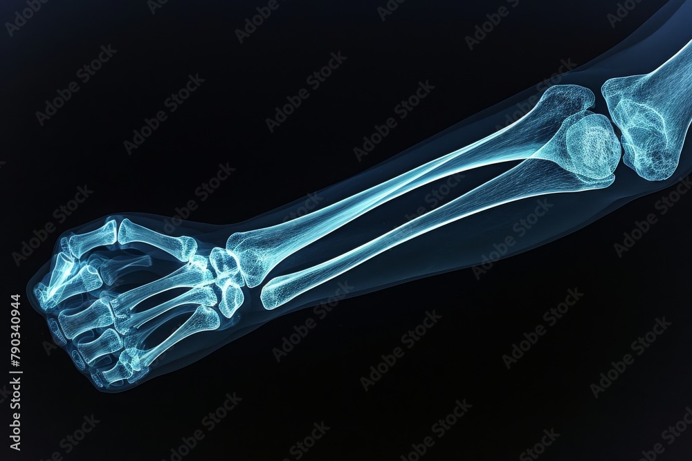 This X-ray image showcases a detailed view of the human skeleton ...